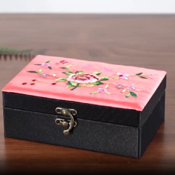 Jewelry | 4 For 25 Orange Flower Pattern Embroidery Satin Jewelry Box ...